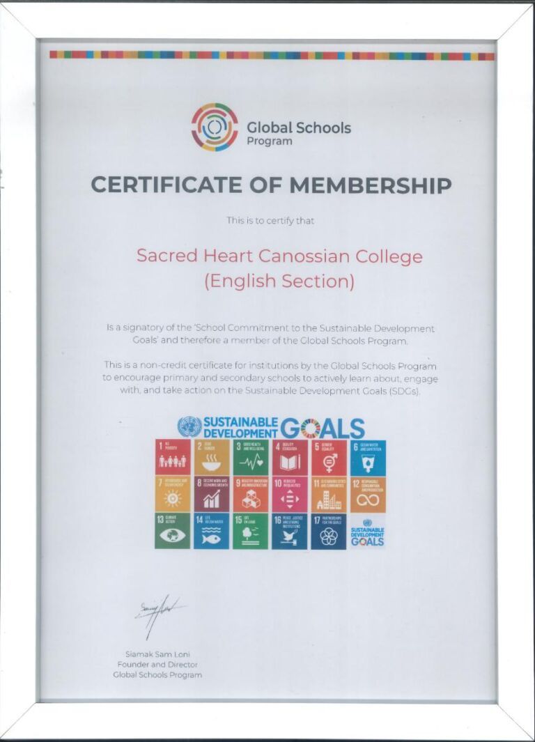 嘉諾撒聖心英文中學成為澳門第一所 《學校可持續發展目標承諾宣言》簽署學校 – Sacred Heart Canossian College